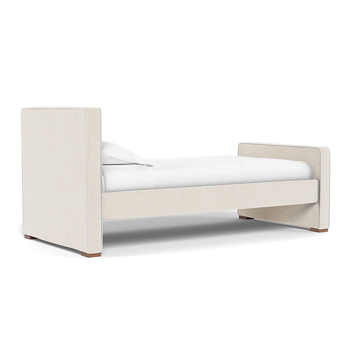 Monte Design Twin Dorma Bed - Dune Fabric, White Piping, Walnut Feet ...
